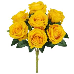 LIVING LUXURY 18 in. Deluxe Yellow Artificial Queen Rose Flower Stem ...