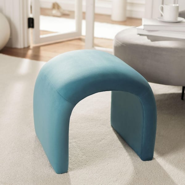 SAFAVIEH Kibo Sea Blue Velvet U-Shape Accent Ottoman OTT1300E - The ...