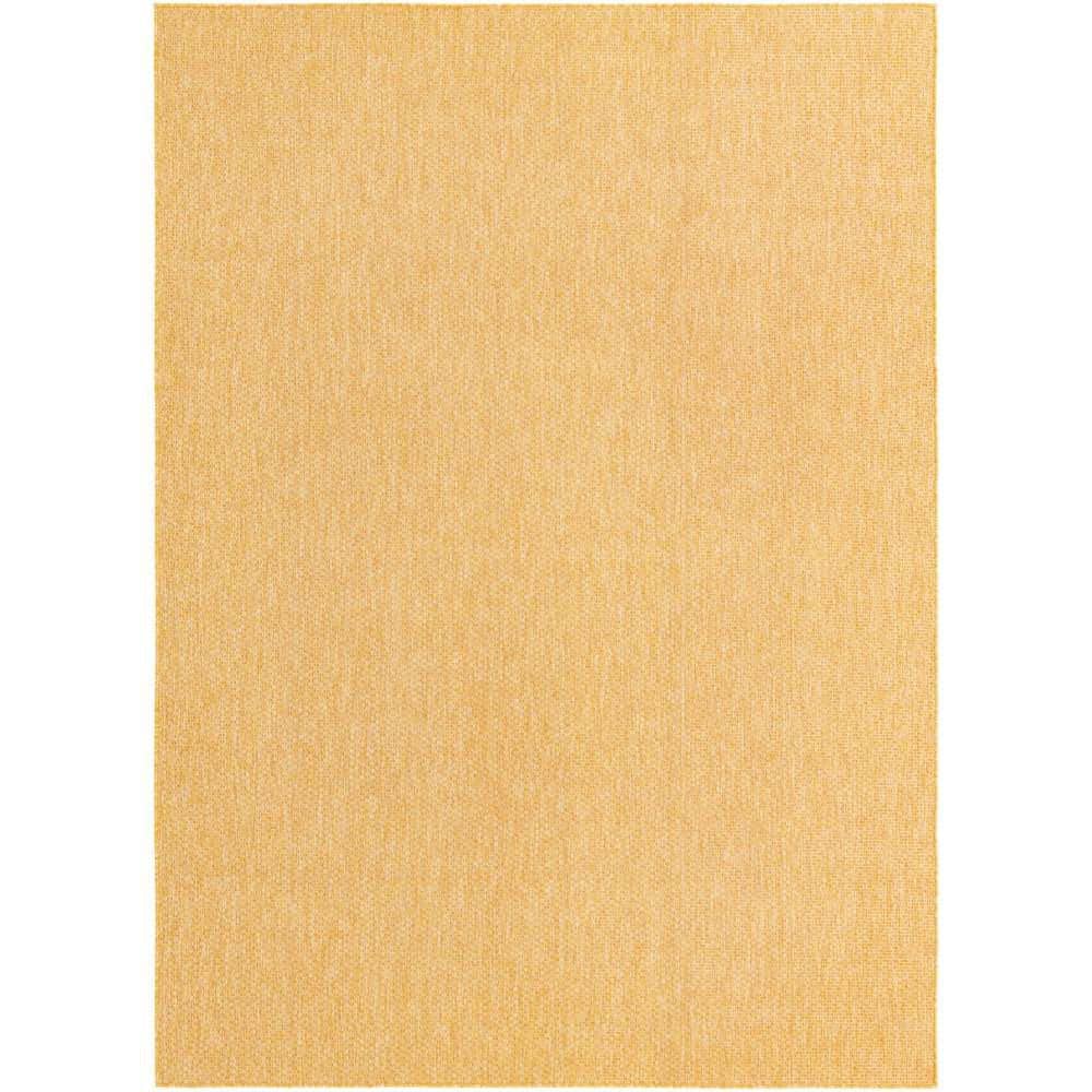 Unique Loom Outdoor Solid Corn Harvest Yellow 7 ft. 1 x 11 ft. Area Rug ...