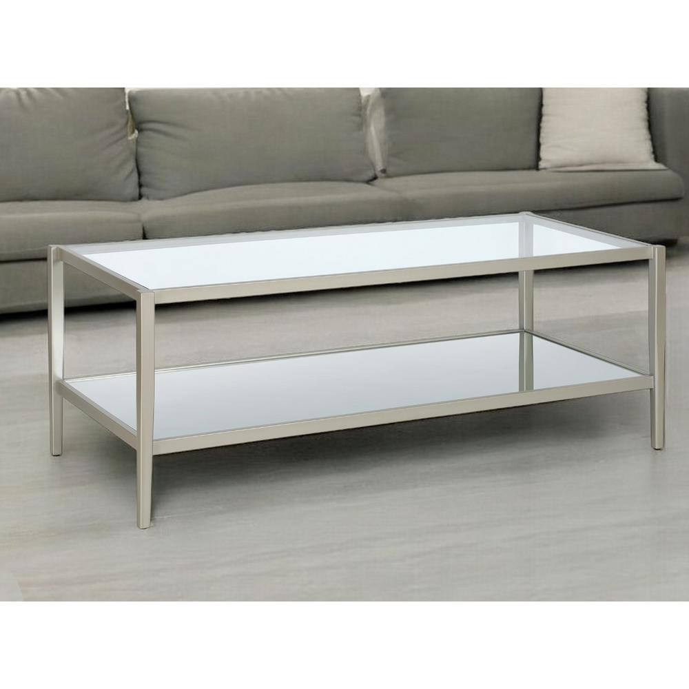 HomeRoots 45 in. Silver Rectangle Glass Coffee Table with Shelves ...