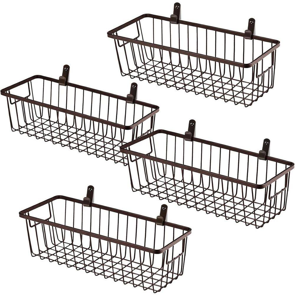 Bronze 11 in. x 3.5 in. Metal Decorative Basket Set of 4 with Wall ...