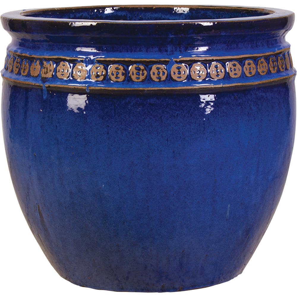 15 in. Falling Blue Ceramic Coin Pot DG-122B-FB - The Home Depot
