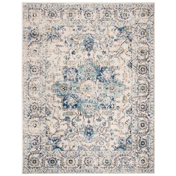 SAFAVIEH Madison Turquoise/Ivory 12 ft. x 15 ft. Distressed Border Area ...