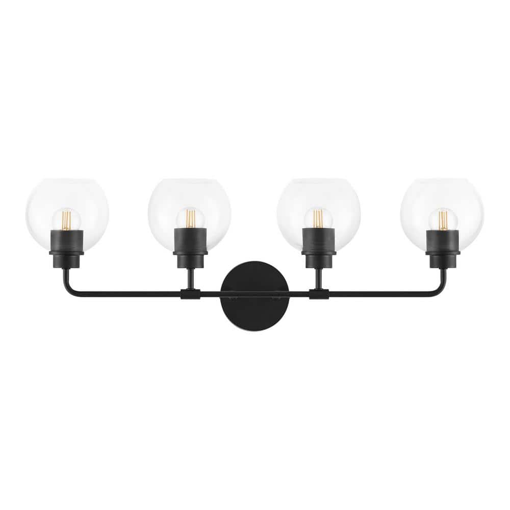 Hampton Bay Vista Heights 28 in. 4-Light Matte Black Vanity Light with ...