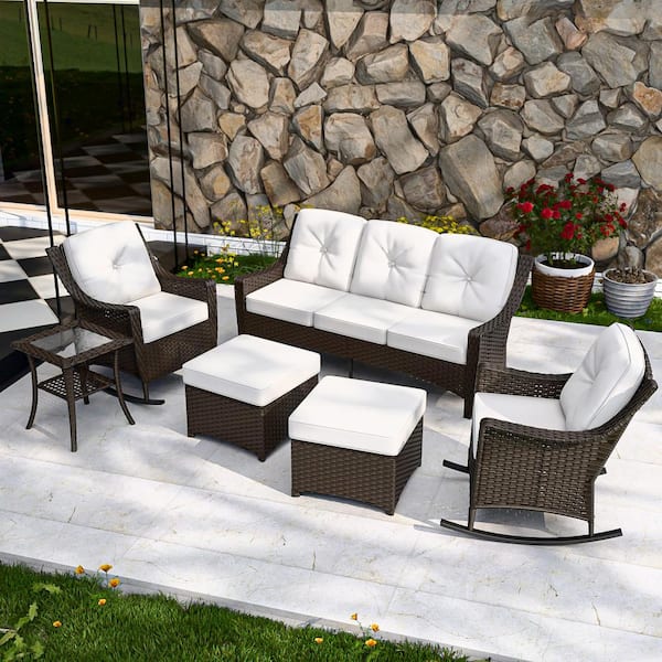 Eagle Peak Brown Rattan Wicker 6 Piece Outdoor Patio Conversation Set