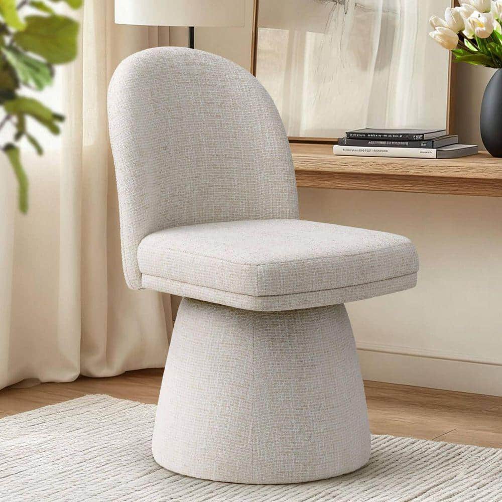 LAOTIES Beige Upholstered Fabric Swivel Side Dining Chair MOMA-CHAIR ...