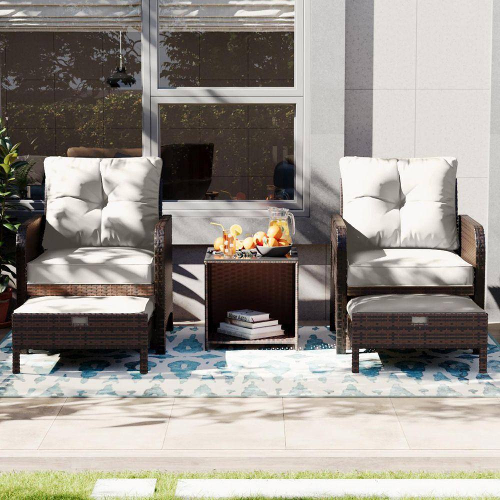 UPHA 5-Piece Wicker Patio Conversation Set, Outdoor Chairs with White ...