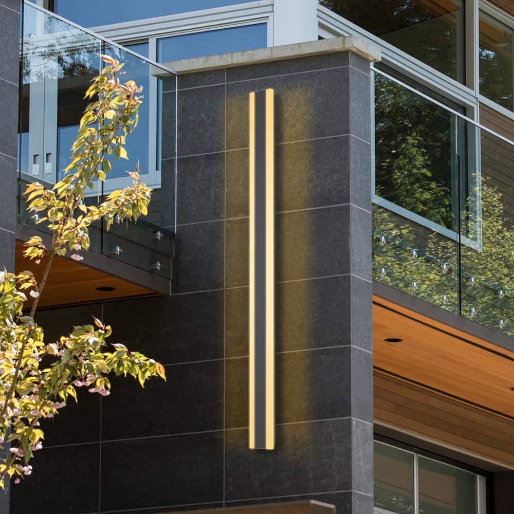 YANSUN 39 in. 20-Watt White & Black Outdoor Modern Linear Hardwired ...