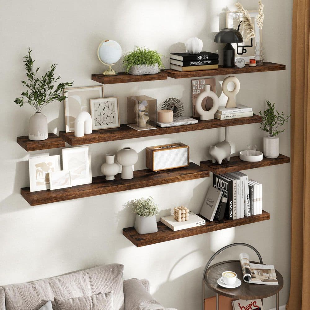 40 in. W x 8 in. D Rustic Brown Floating Shelves Decorative Wall Shelf ...