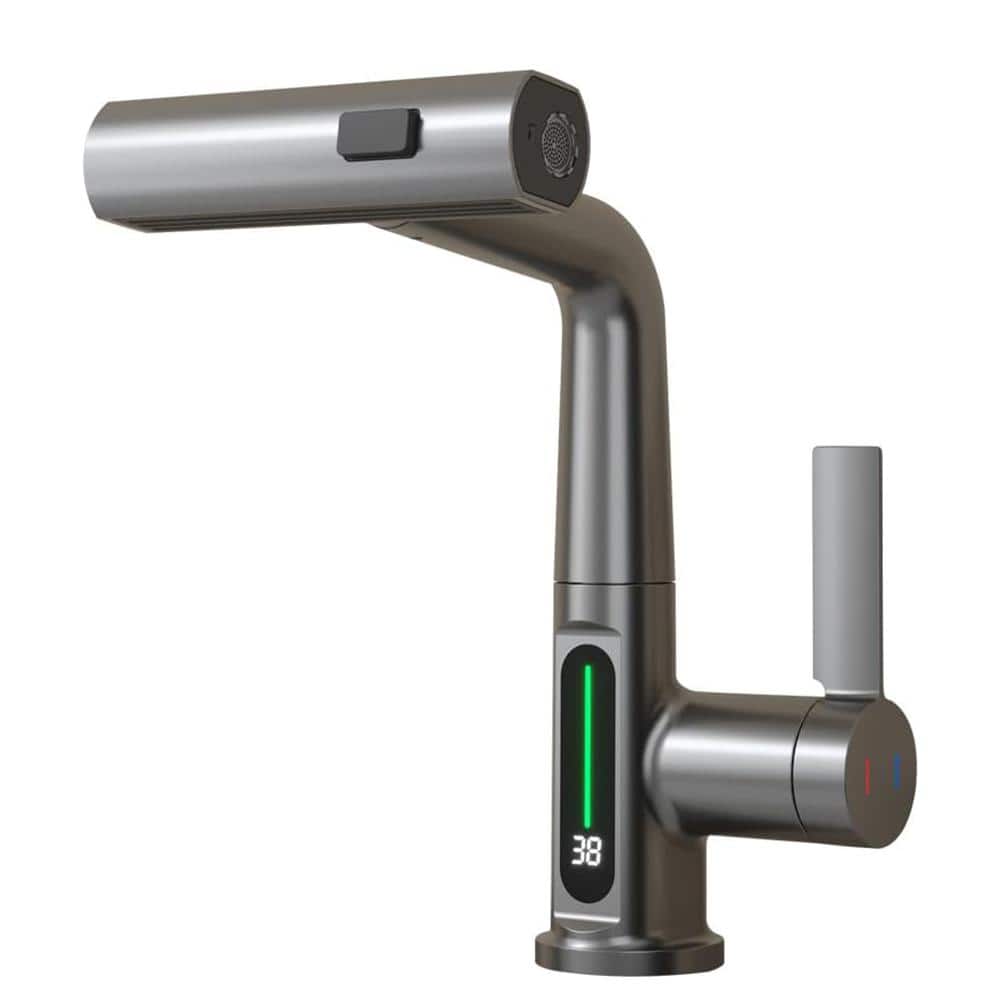 Aosspy Modern Single Handle Single Hole Bathroom Faucet in Gray MIXILE ...