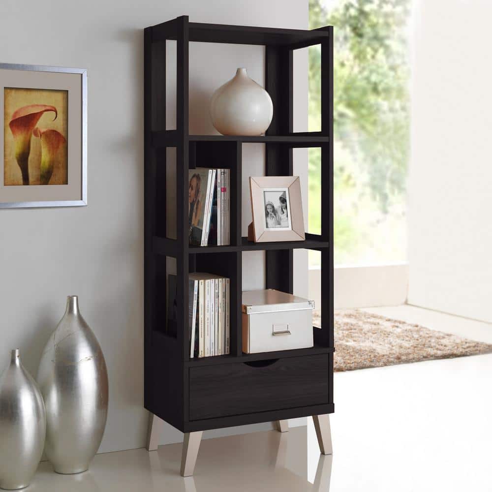 Baxton Studio Kalien Wood Leaning Bookcase Dark Brown