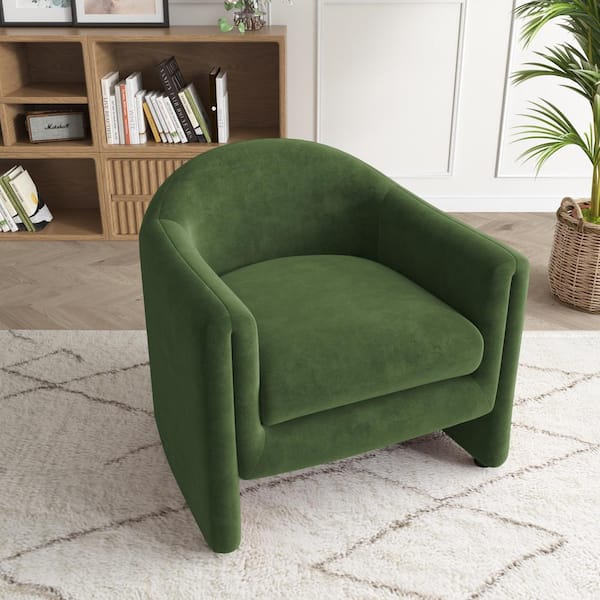 Uixe Modern Green Velvet Wood Frame Upholstered Accent Barrel Chair Set of 1 FOP CH0035V GN The Home Depot