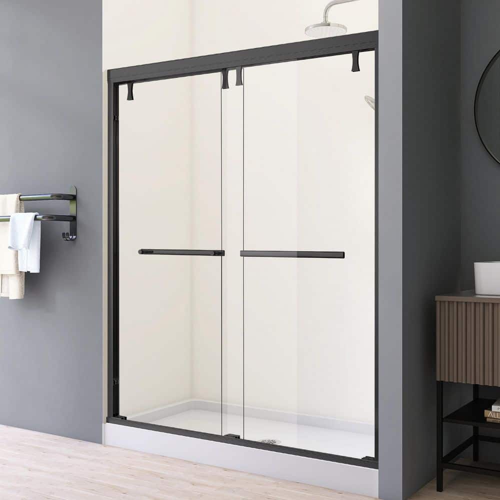 Getpro 60 in. W x 76 in. H Sliding framed Shower Door in Matte Black ...