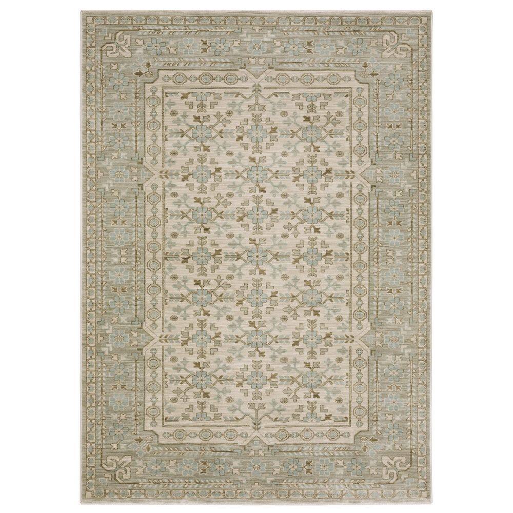 AVERLEY HOME Maco Beige/Blue 5 ft. x 8 ft. Floral Border Distressed ...