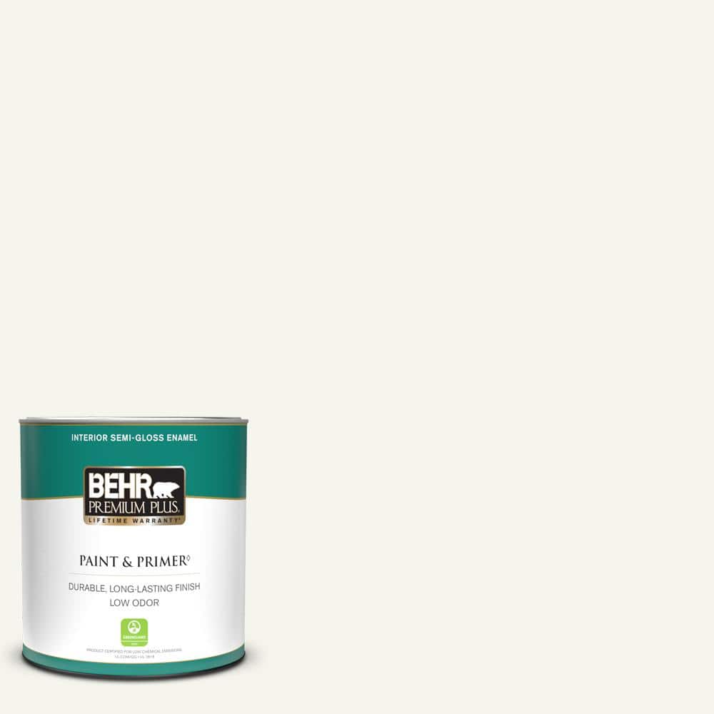 BEHR PREMIUM PLUS 1 qt. #75 Polar Bear Semi-Gloss Enamel Low Odor ...