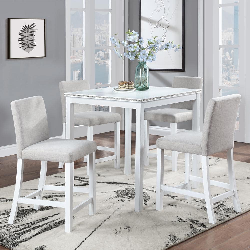 Boyel Living 5-Piece Square White Wood Top Kitchen Table Set (Seats 4 ...