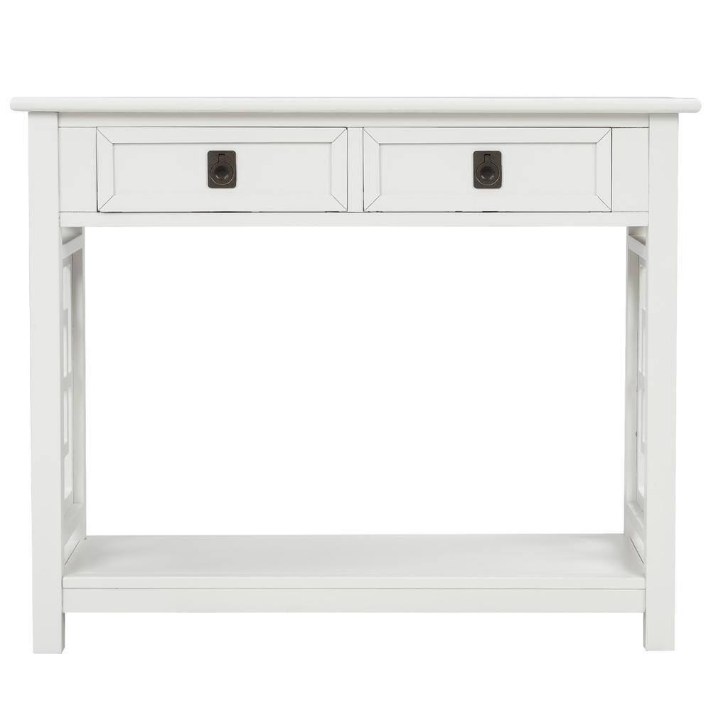 ATHMILE 36 in. W White Rectangle Wood Console Table with 2-Drawers and ...