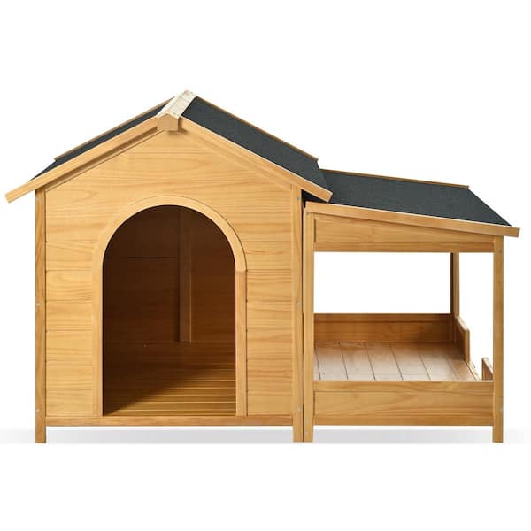 maocao hoom 60.2 in. Large Wooden Dog House with Porch, Asphalt Roof ...