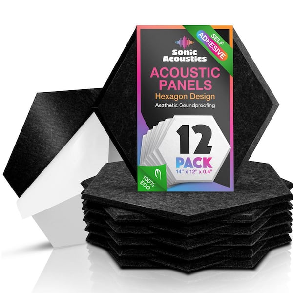 Angel Sar 12-Pack 14" x 12" x 0.4" Black Hexagon Acoustic Panels, Sound ...