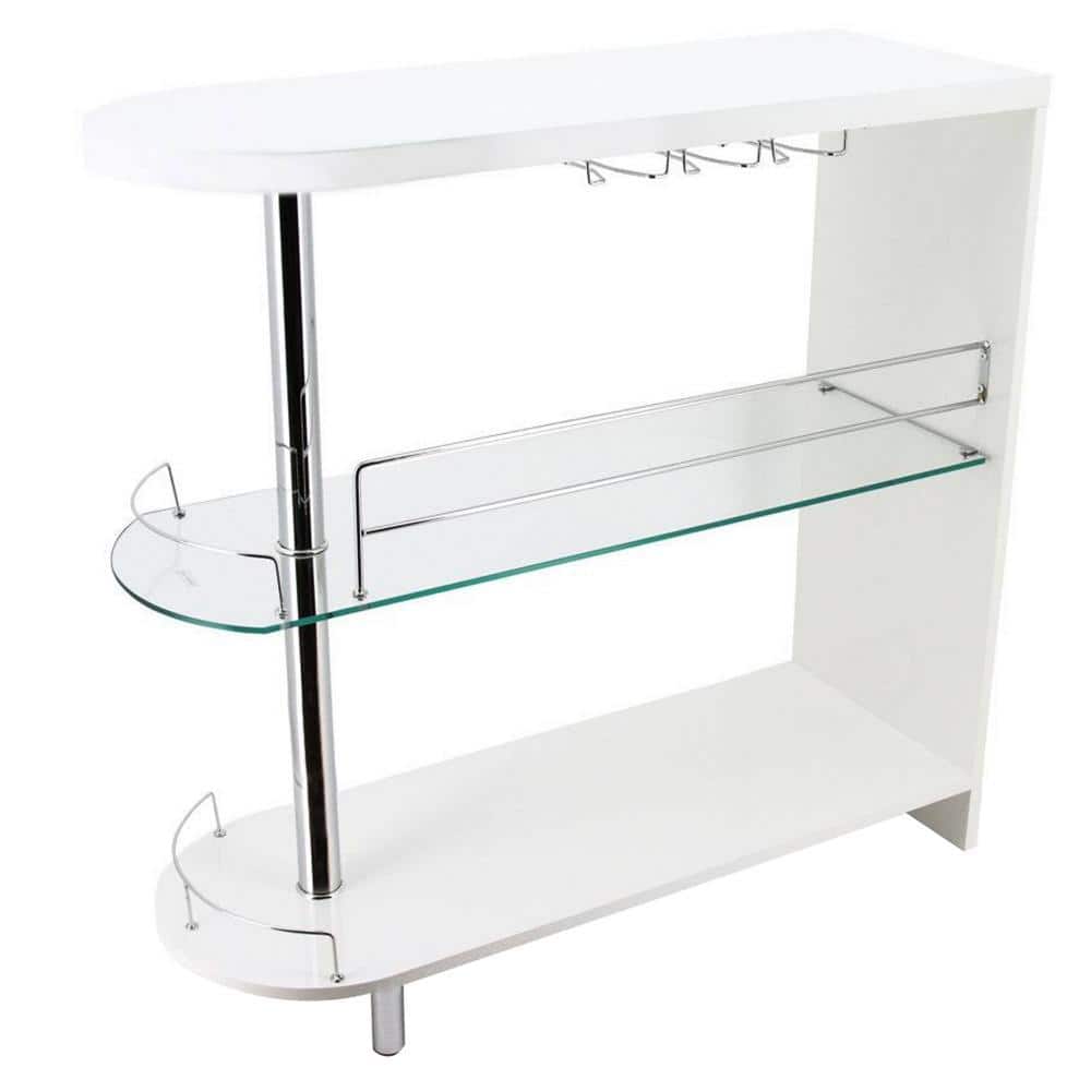 Benjara 41 in. White and Chrome Rectangle Metal Lacquer Bar Table with ...