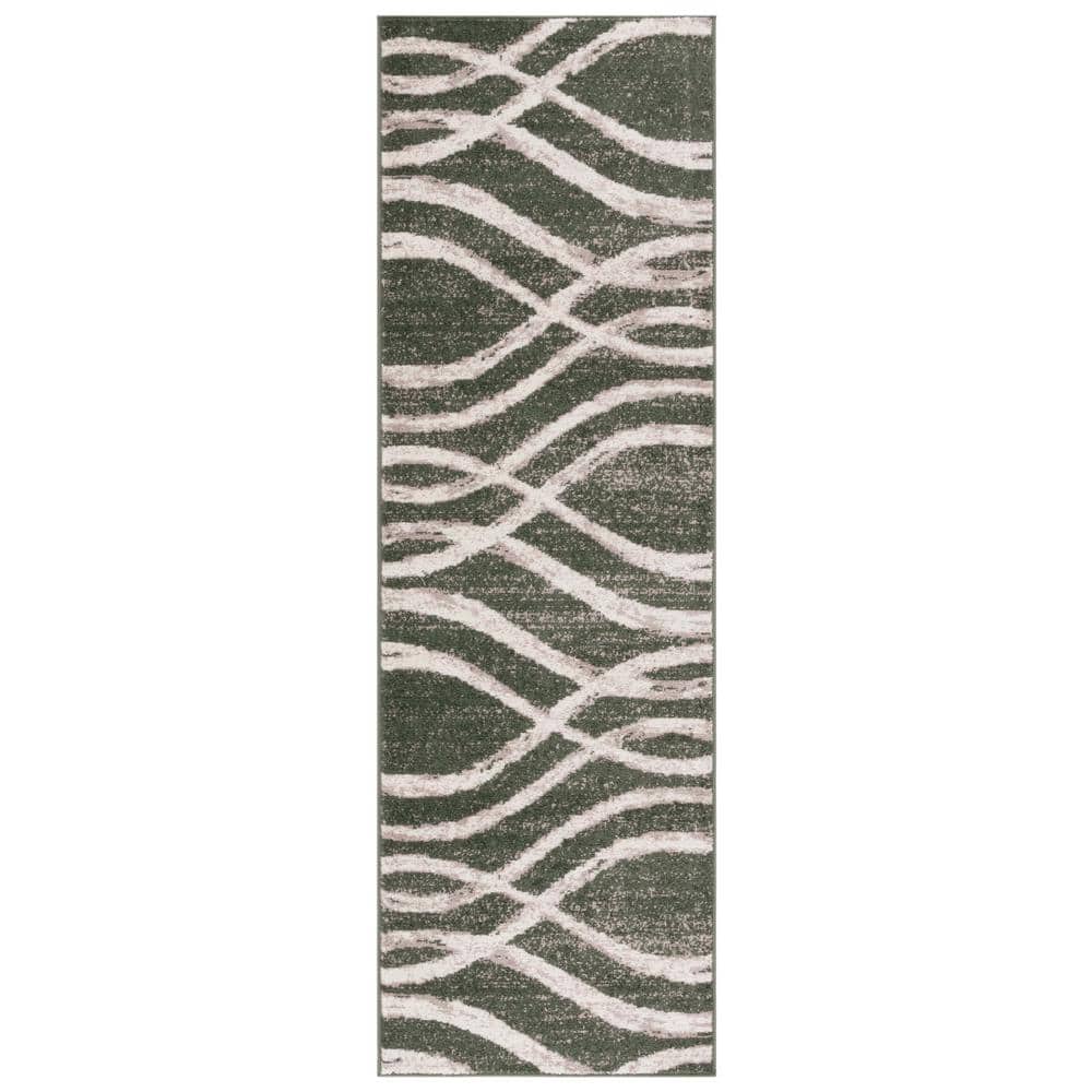 SAFAVIEH Adirondack Dark Green/Ivory 3 ft. x 10 ft. Waves Runner Rug ...
