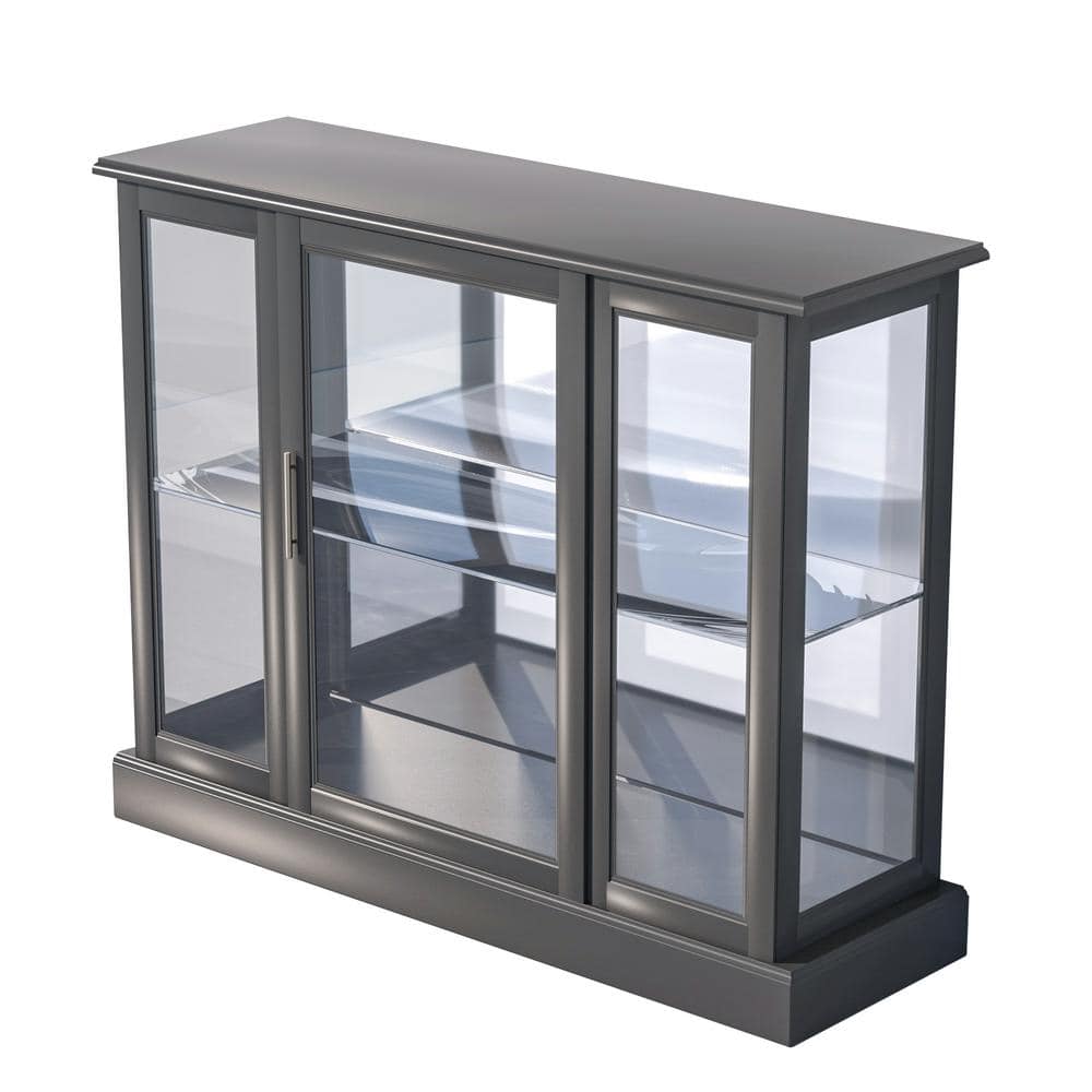 Black Width 38 in. Display Cabinet Lighted Floor Standing Curio ...