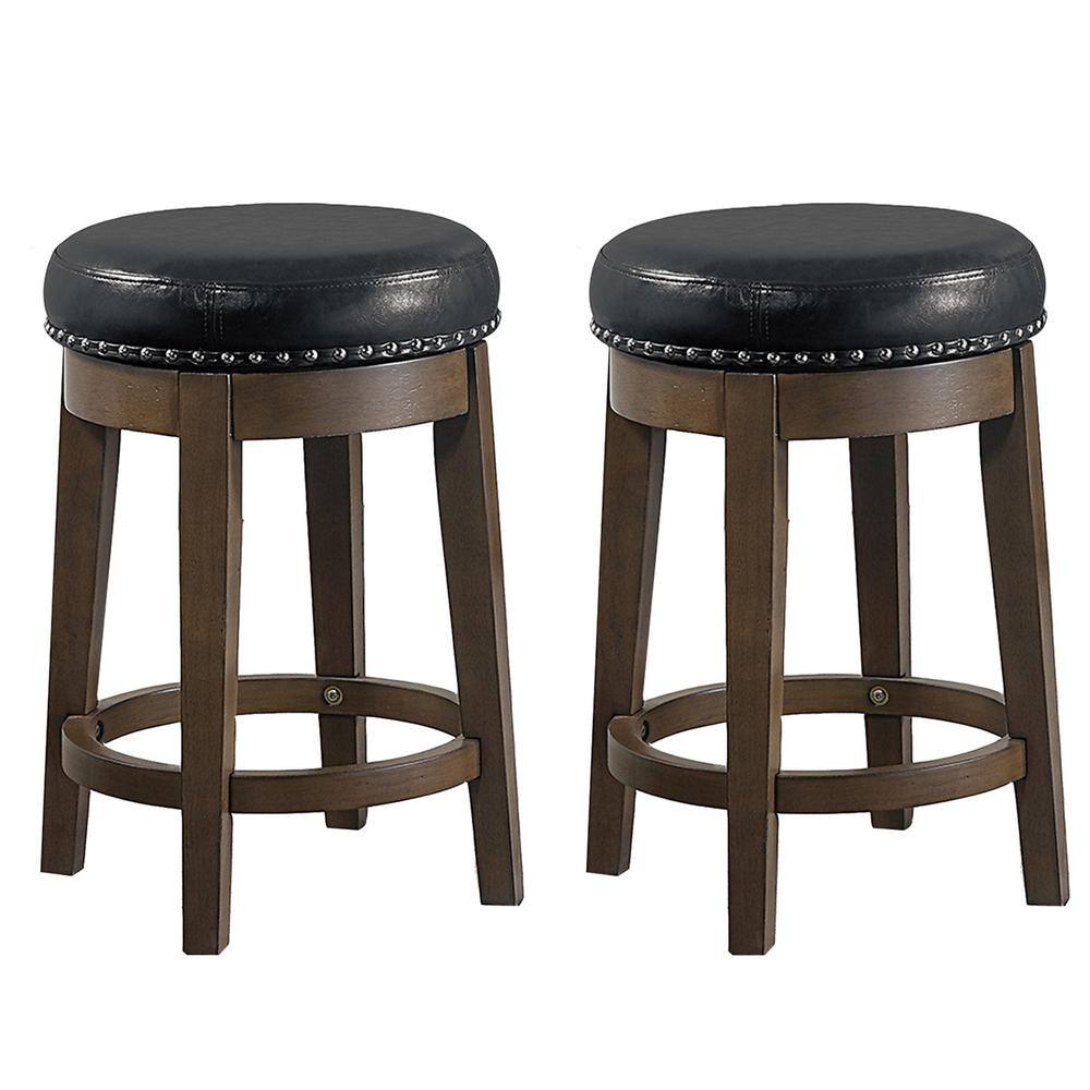SIMPLE RELAX 24 in. Black, Backless, Wood, Swivel Counter Stool with ...