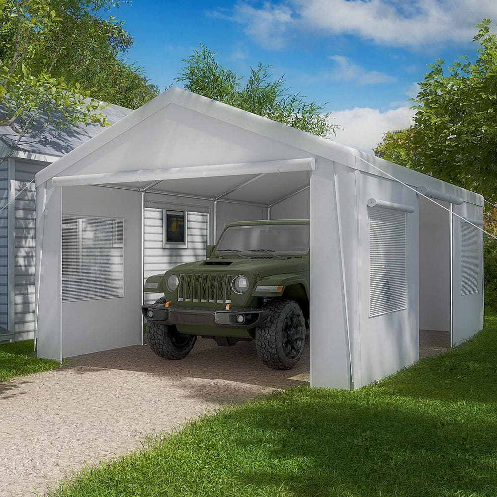 INMITOM 13 ft. x 20 ft. Heavy-Duty Carport-Portable Garage with Roll-Up ...