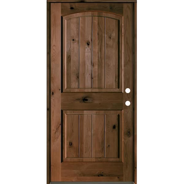 Krosswood Doors 36 in. x 80 in Rustic Knotty Alder Top Arch V-Groove ...