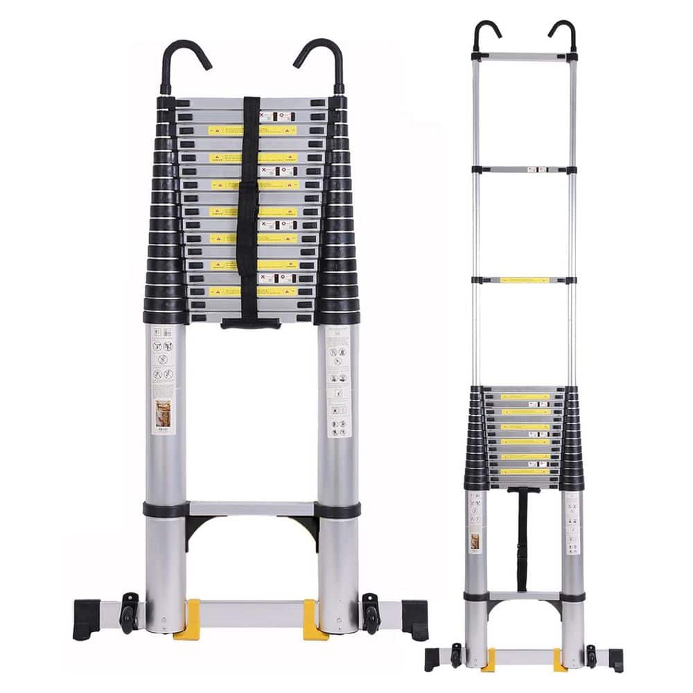 KIWDZFU 26.2ft Aluminum Telescoping Ladder with Tool Tray, Non-Slip ...