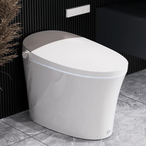 DEERVALLEY 1.28 GPF Elongated Smart Toilet Bidet in White with Auto Open/Close Flush, Warm Water ...