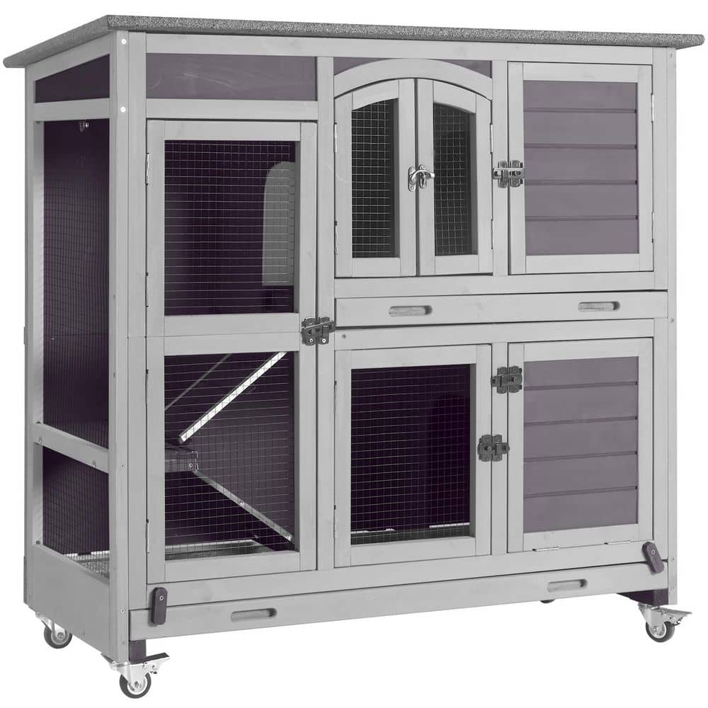 aivituvin 2 Story Rabbit Hutch On Wheels (Inner Space 8.32 sq.ft) AIR06 ...
