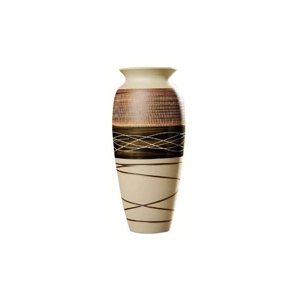 13 in. Beige Ceramic Pot Large Vintage Flower Rustic Farmhouse ...