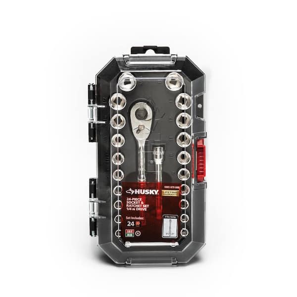 Husky 1/4 in. Drive Ratchet SAE/Metric Standard Socket Set (24-Piece ...