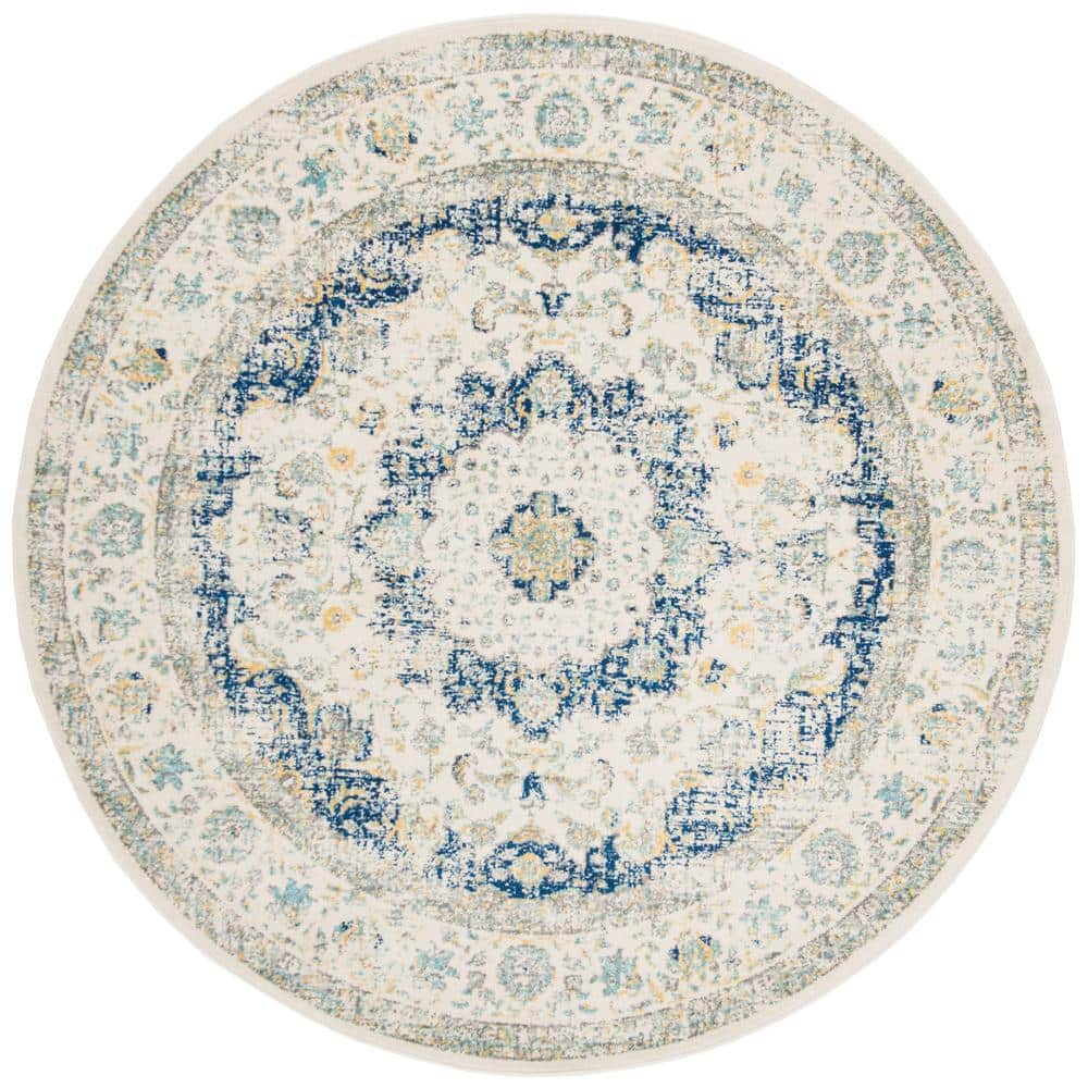 SAFAVIEH Evoke 7 ft. x 7 ft. Ivory/Blue Round Border Medallion ...