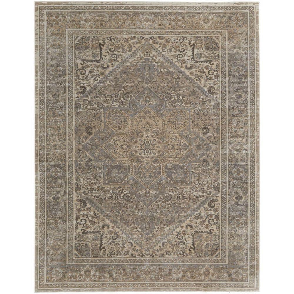 HomeRoots 2 ft. x 8 ft. Tan, Brown Floral Area Rug 2000513136 - The ...