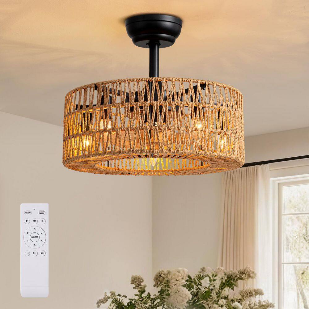 Pacific Core 18 in. Boho/Farmhouse Indoor Downrod Mount Brown Rattan ...