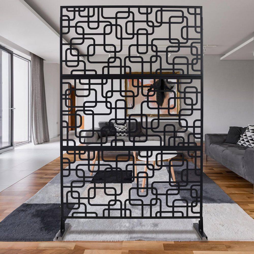 Coporesell 76 in. x 48 in. Freestanding Decorative Privacy Screen Black Metal for Outside Lawn ...