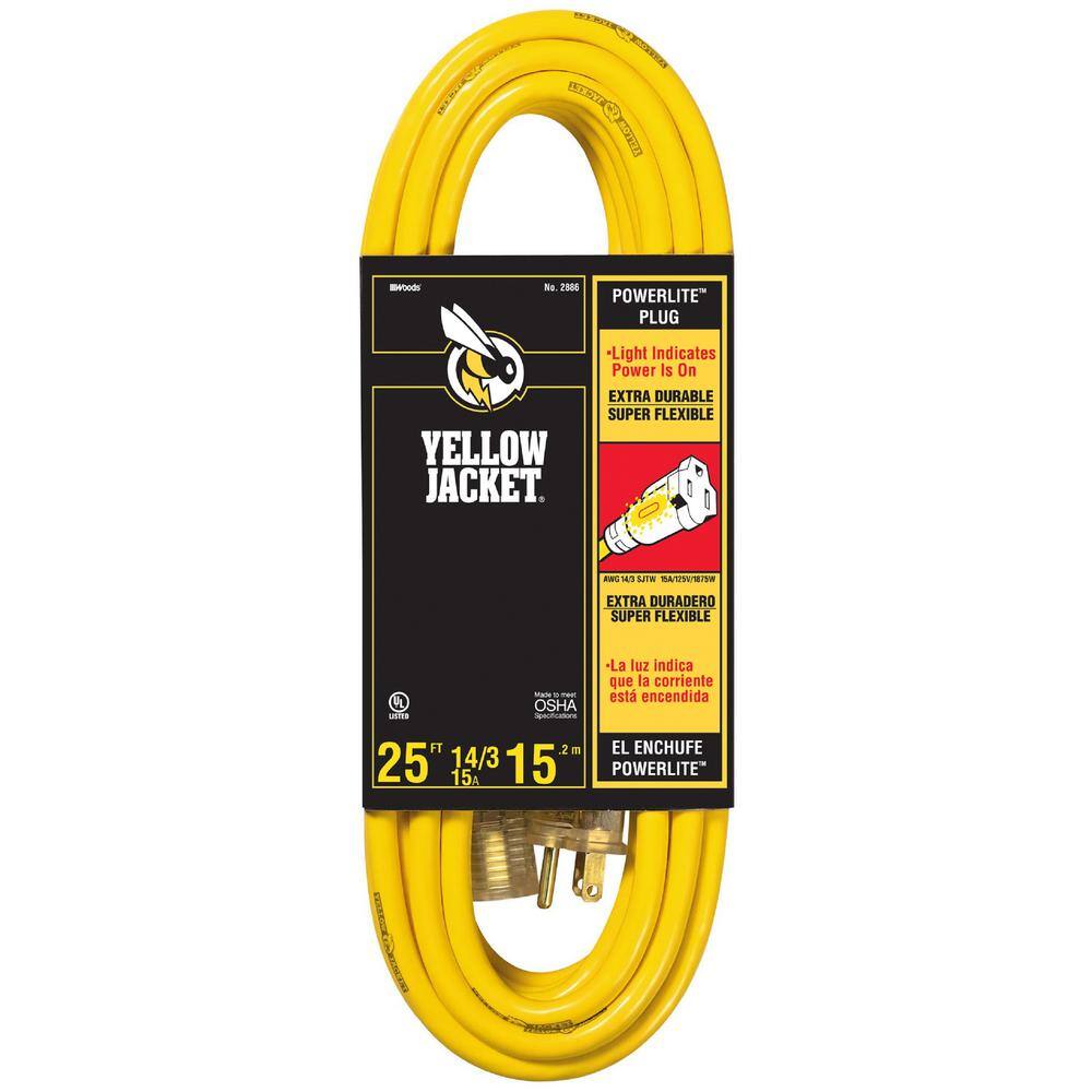 Yellow Jacket 25 ft. 14/3 SJTW Outdoor Medium-Duty Extension Cord with ...