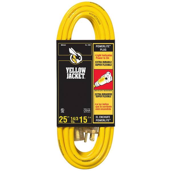 Yellow Jacket 25 ft. 14/3 SJTW Outdoor Medium-Duty Extension Cord with ...