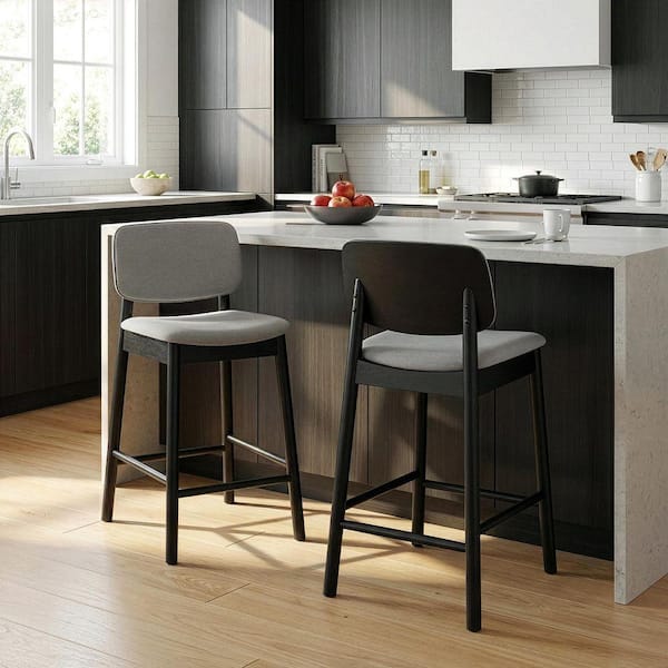Glamour Home Azura 26 in. Gray Wooden Counter Stool with Fabric Seat 2 ...