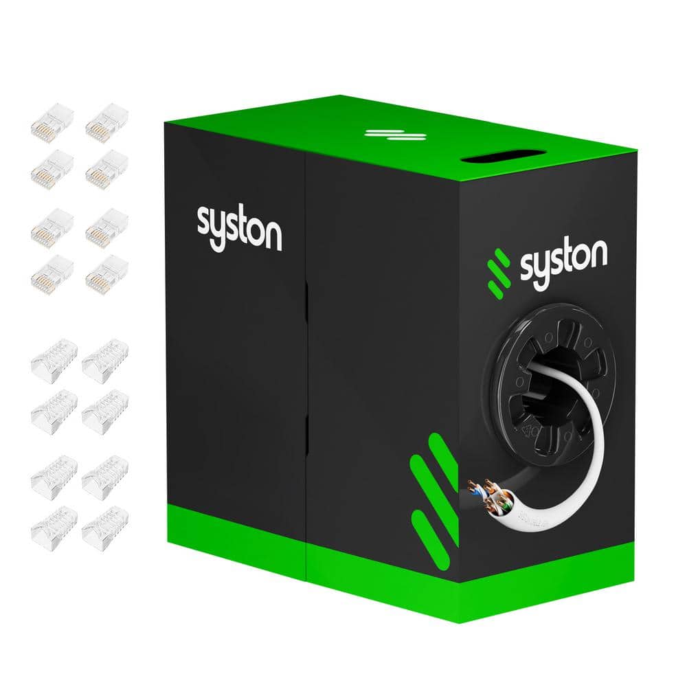 SYSTON CABLE TECHNOLOGY 1000 ft. White 23AWG Solid Copper CAT6E CMR ...