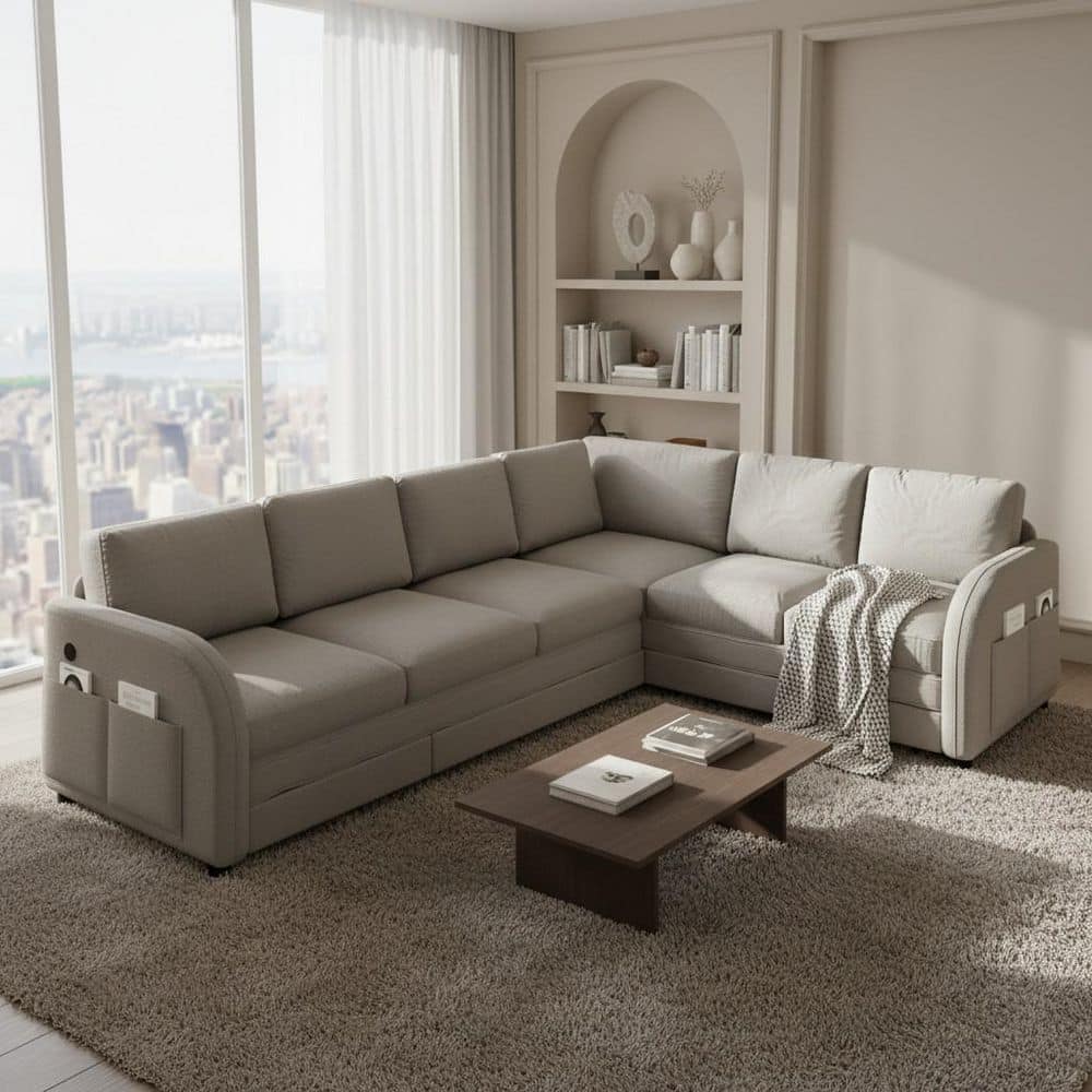 Homy Casa LUXR Oversize Convertible 118 in. Teddy Fabric Sectional Sofa ...