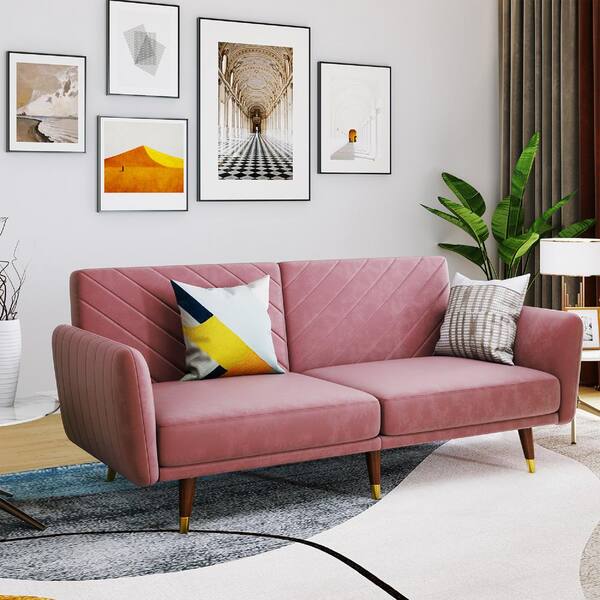 Modern 76 in. W Red Velvet Full Size Sofa Bed with Adjustable Backrest and Solid Wood Legs YS Resofa The Home Depot