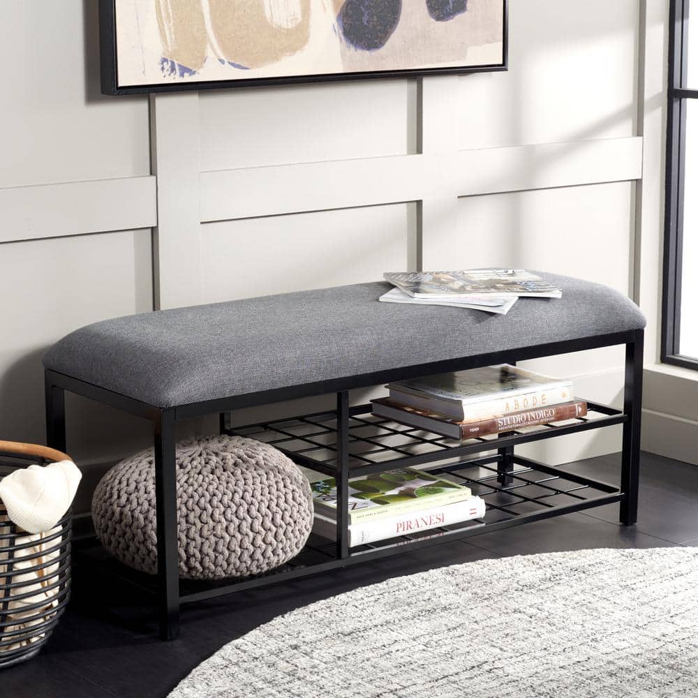 SAFAVIEH Milligan Dark Grey/Black Entryway Bench With Cushion 42.01 in ...