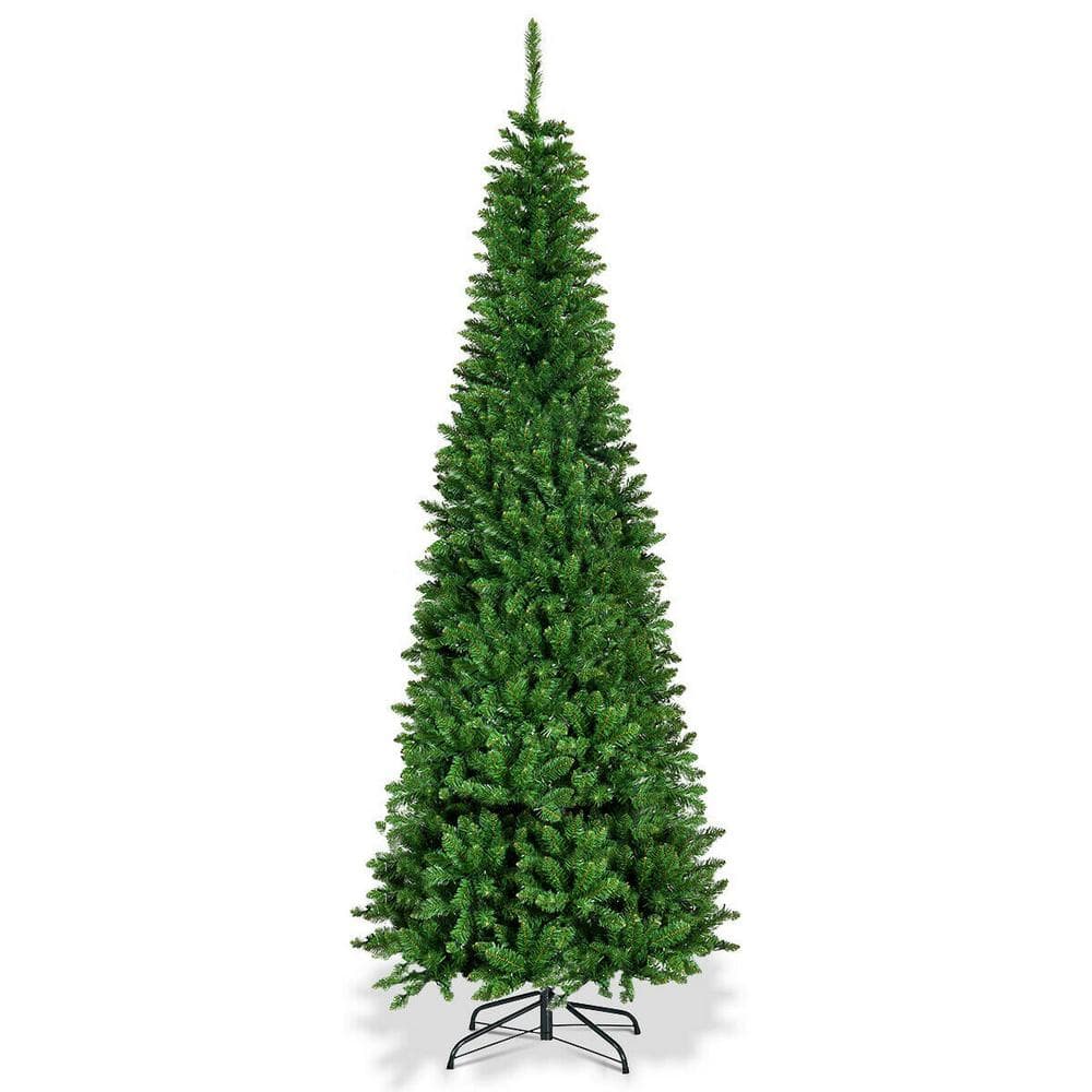 WELLFOR 7.5 ft. Green Pre-Lit LED Pencil Artificial Christmas Tree with ...