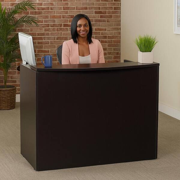 Benjara Jery 22 in. Rectangle Mocha Brown Melamine and Wood Reception ...