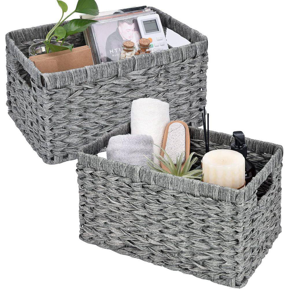 Gray 13 in. x 7 in. Polypropylene Decorative Basket Set of 2 with Lid ...