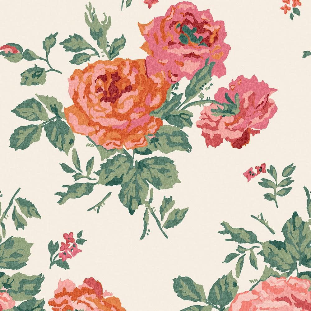 Archive Rose Pink Blooms Wallpaper 125494 - The Home Depot