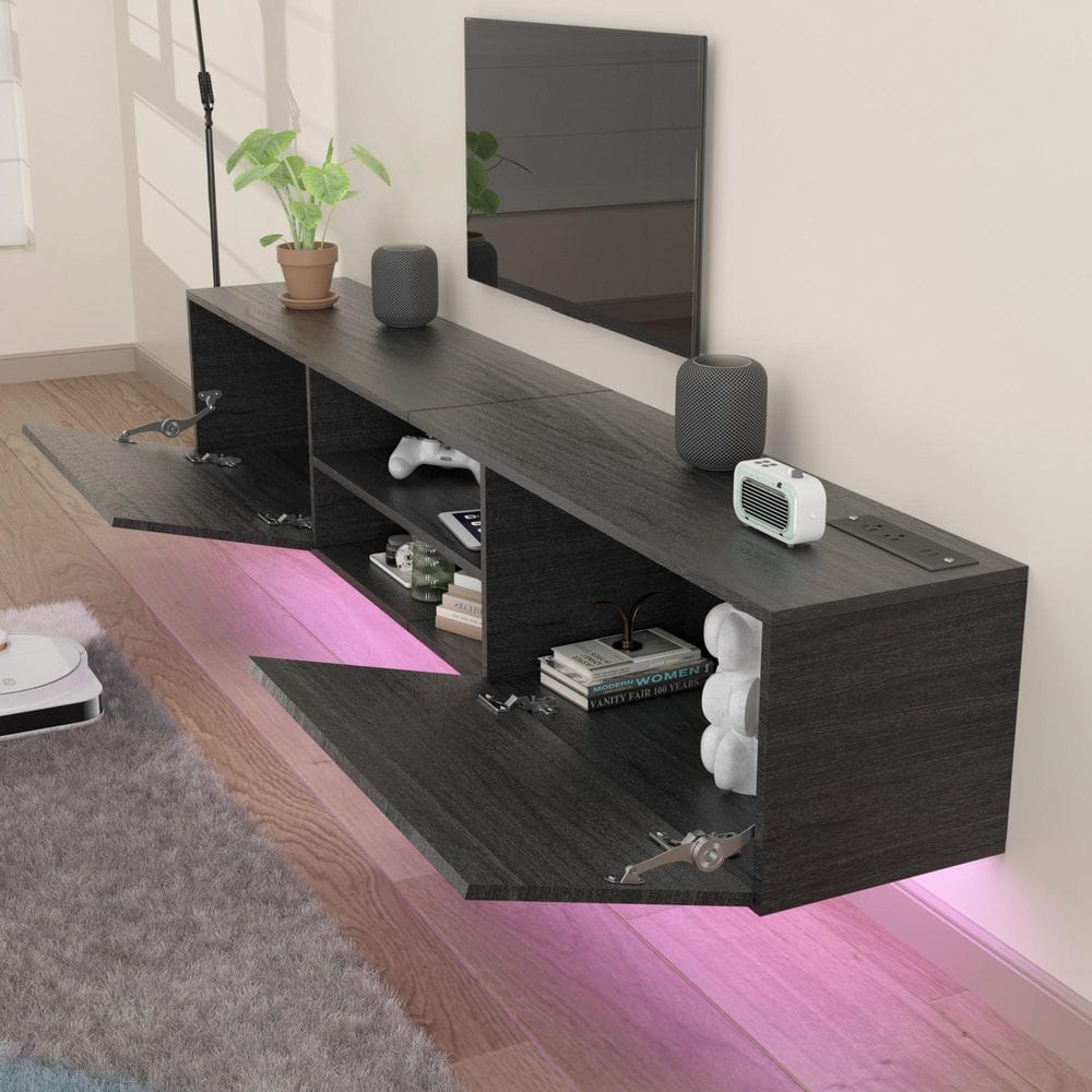 Black TV Stand Fits TVs up to 75 in. with Built-in mic TSXFSCB180 - The ...